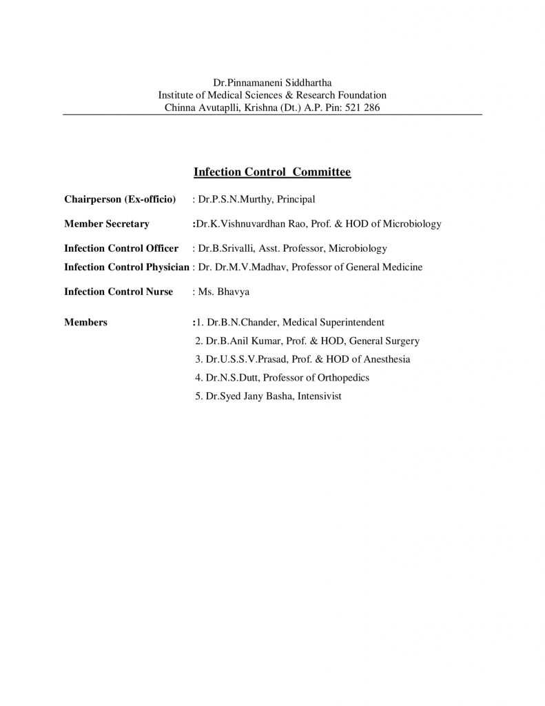 Infection Control Committee – Dr.PSIMS & RF