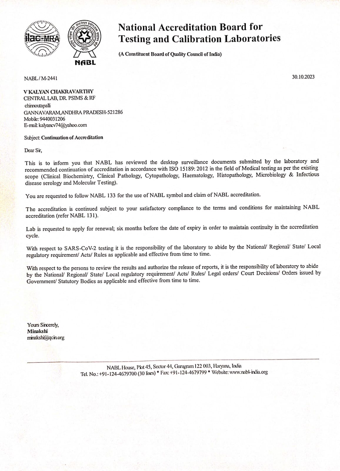 NABL – Dr.PSIMS & RF